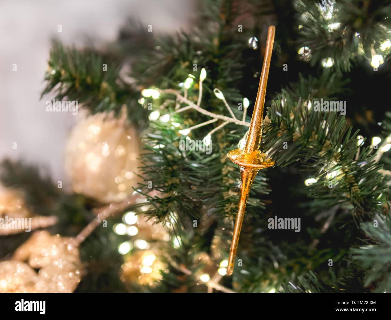 Christmas tree with shiny vintage decorations. Fir tree decorated with ...