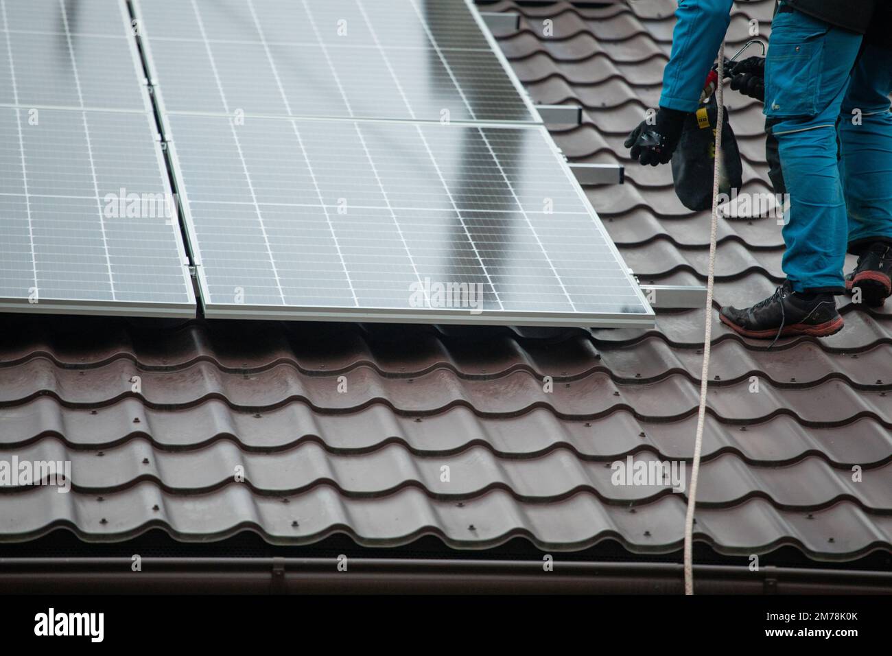 Installation of photovoltaic panels. Construction of the photovoltaic ...