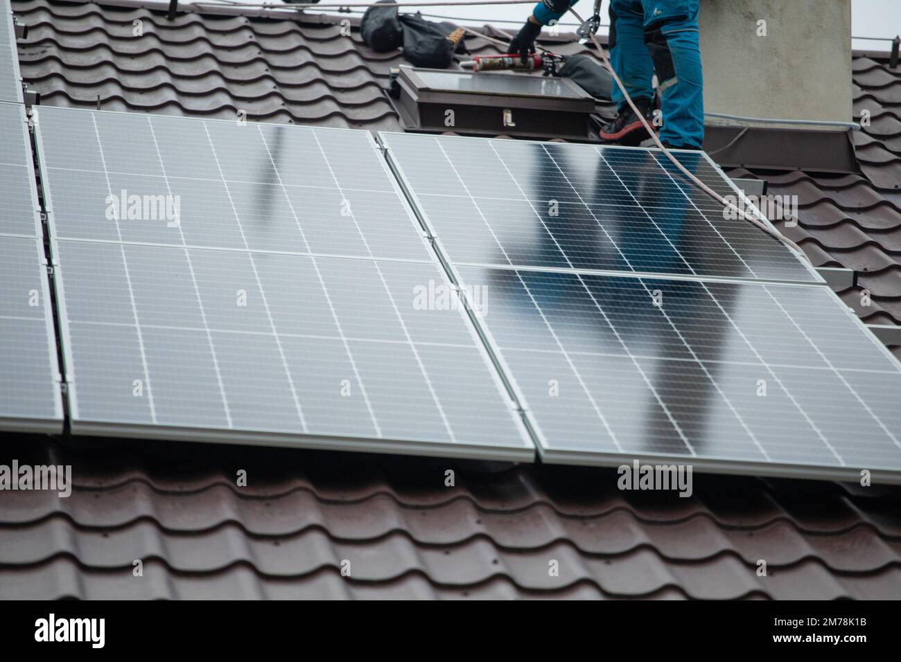 Installation of photovoltaic panels. Construction of the photovoltaic ...