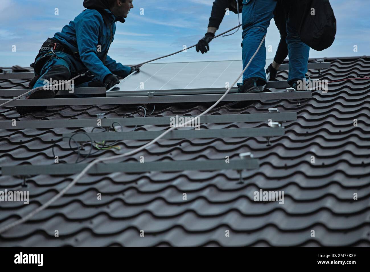 Installation of photovoltaic panels. Construction of the photovoltaic ...