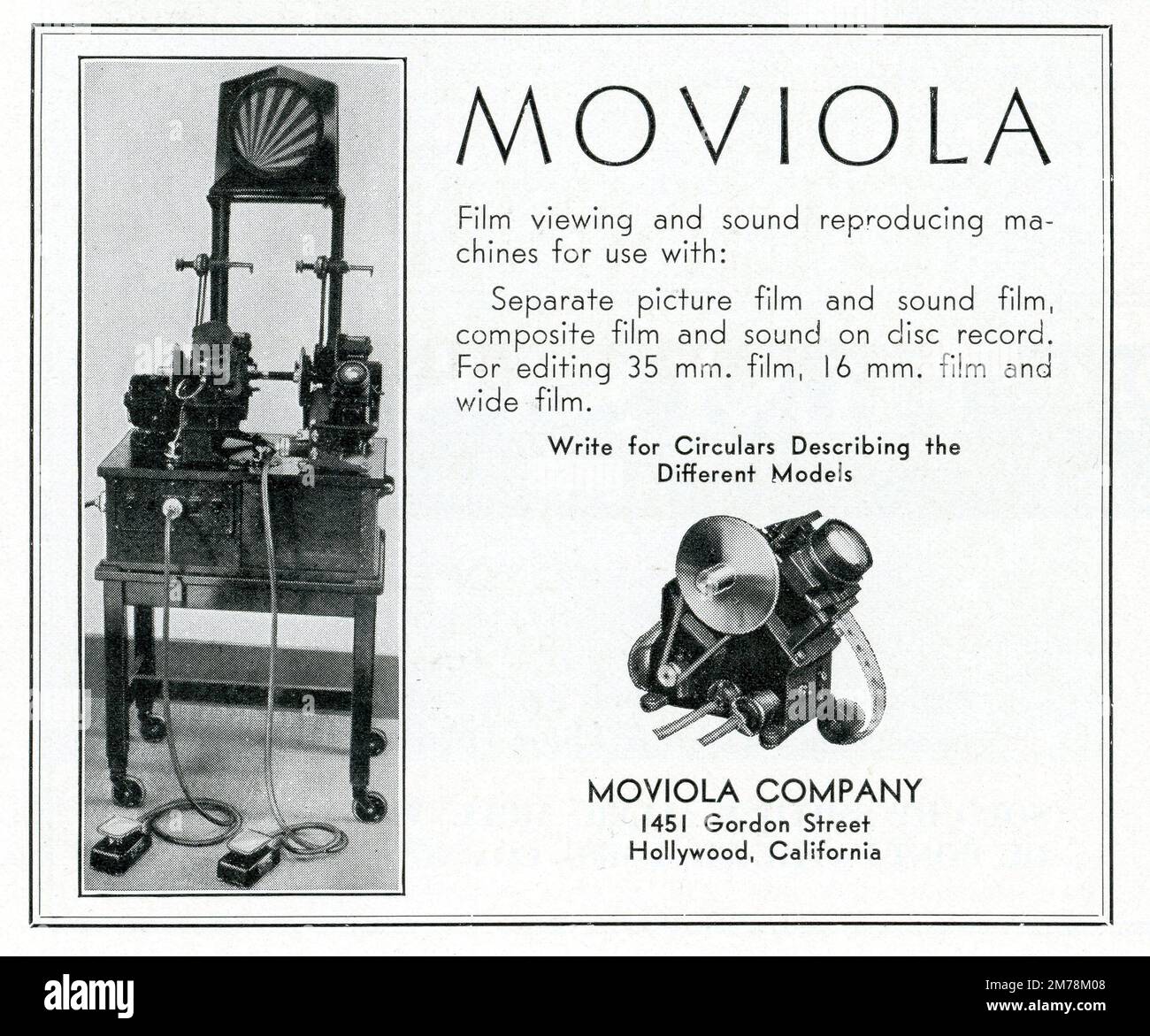 Advertisement for MOVIOLA from Moviola Company, Hollywood, California ...