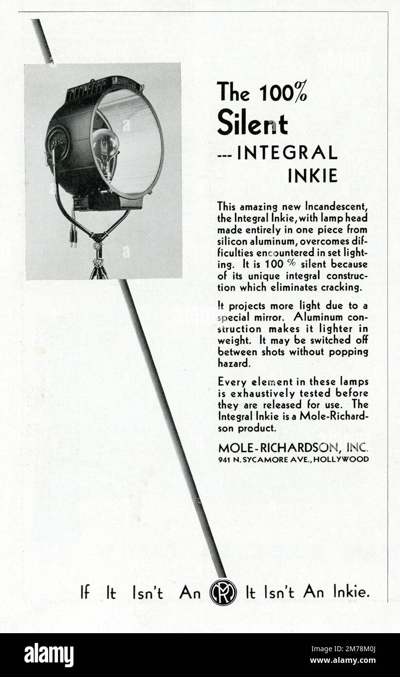 Advertisement for The 100% Silent INTEGRAL INKIE incandescent movie set ...