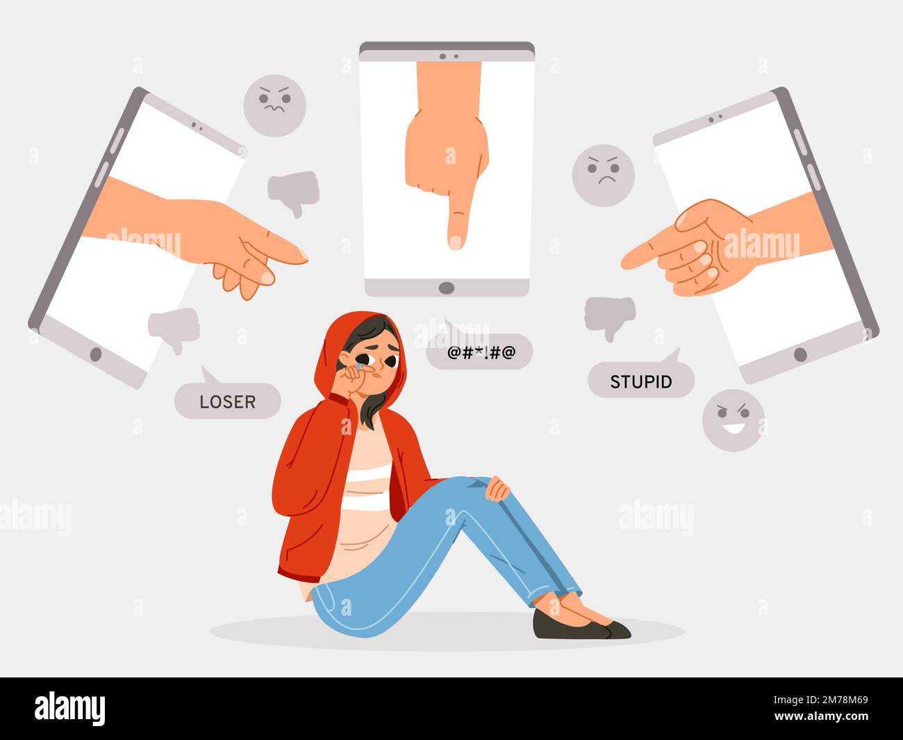 Internet bullying and intimidation crying female. Bullied teenager and ...