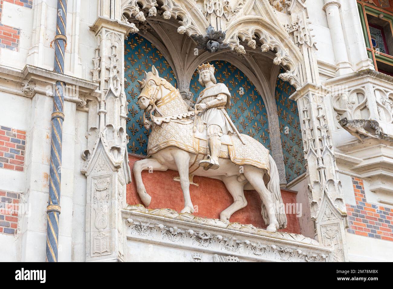 Equestrian sculpture of the king Louis XII at the entrance of the Royal ...