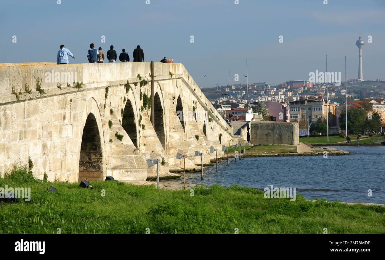 Kanuni Sultan Suleyman Bridge, located in Buyukcekmece, Turkey, was ...