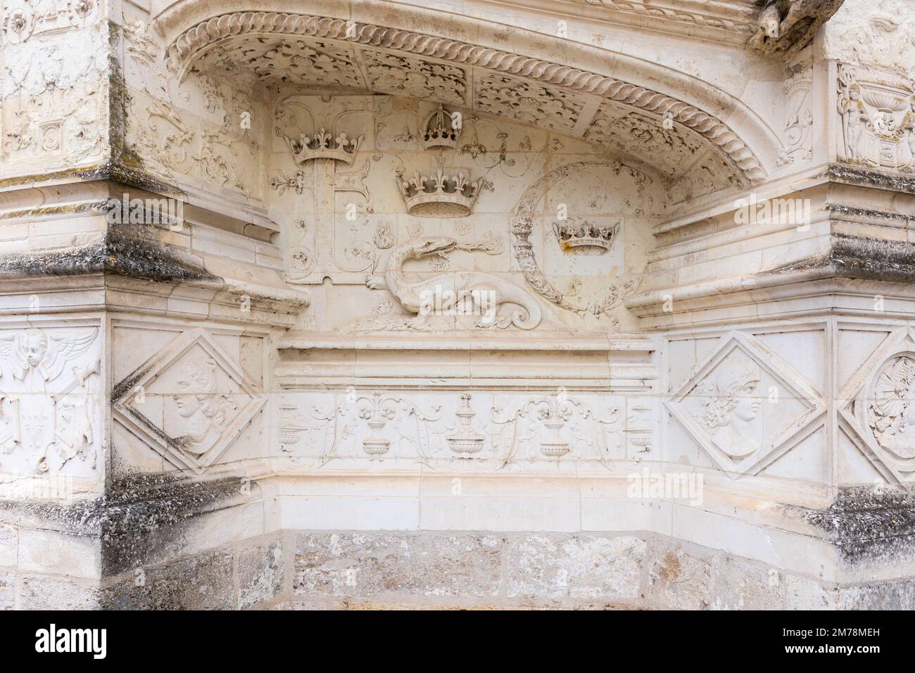 Details of a bas-relief of the Royal Castle of Blois. The salamander ...
