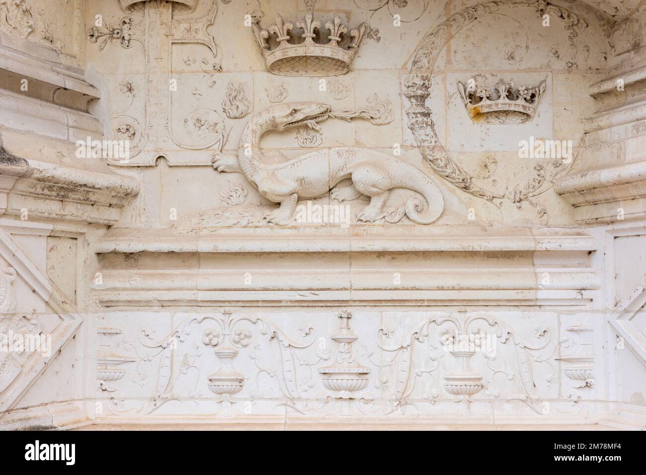Details of a bas-relief of the Royal Castle of Blois. The salamander ...