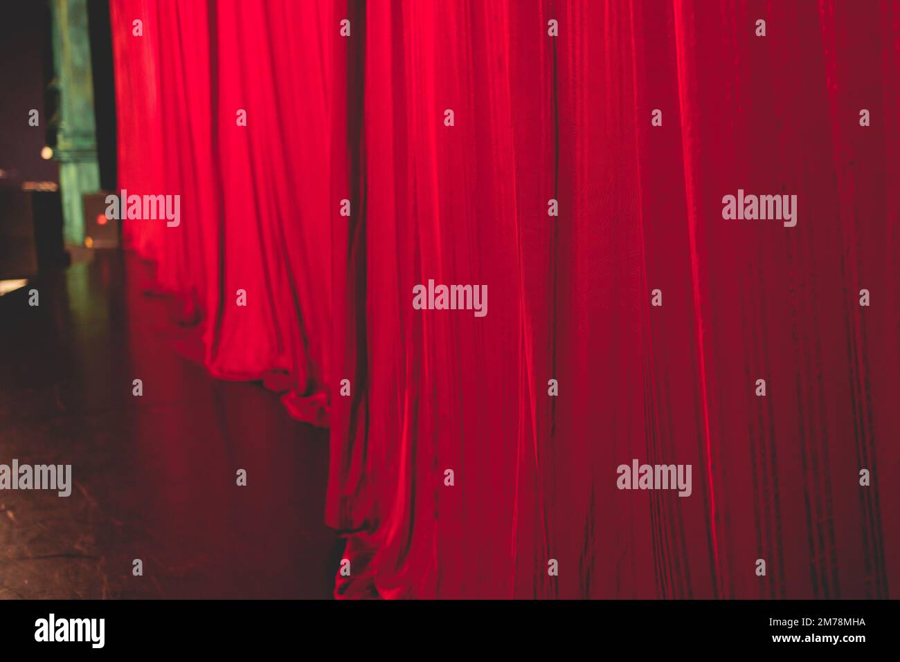 Stage with velvet red curtain in theater cinema, empty old-fashioned ...
