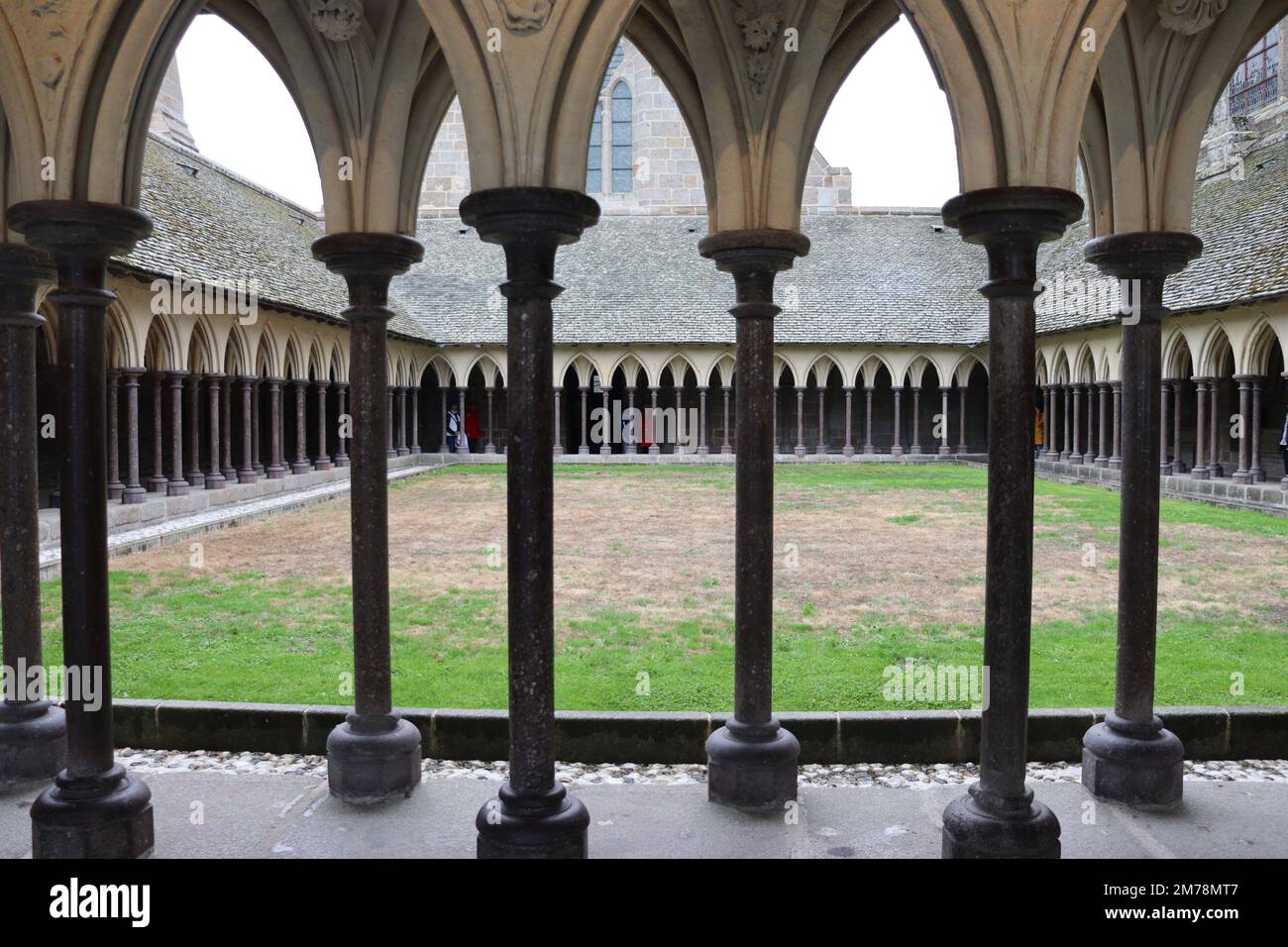 The black columns near the garden of the abbey of Mont-Saint-Michel in ...