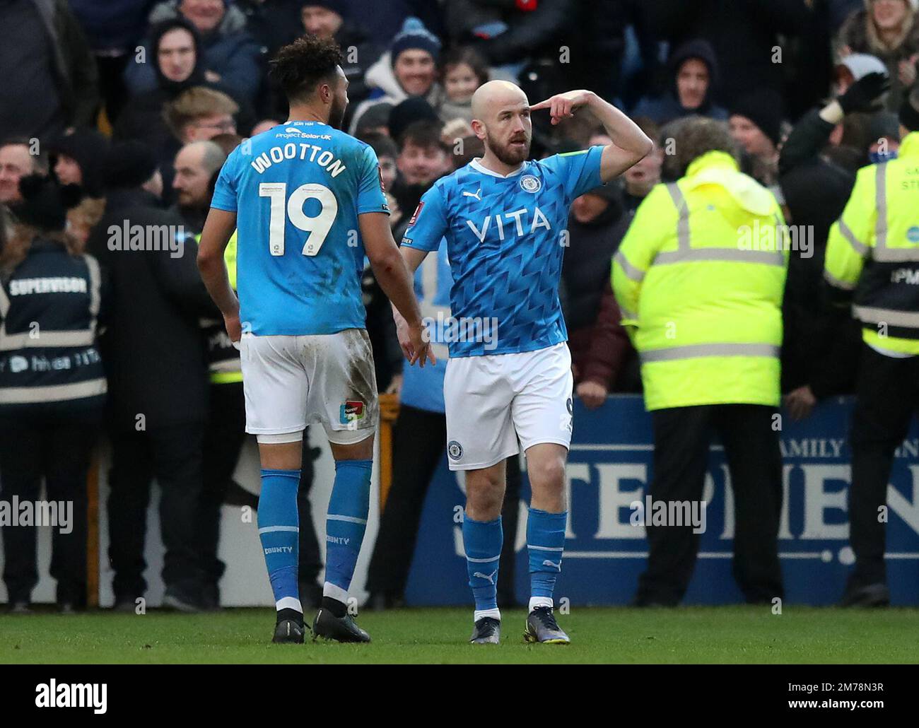 Stockport County's Paddy Madden (right) celebrates scoring their side's ...
