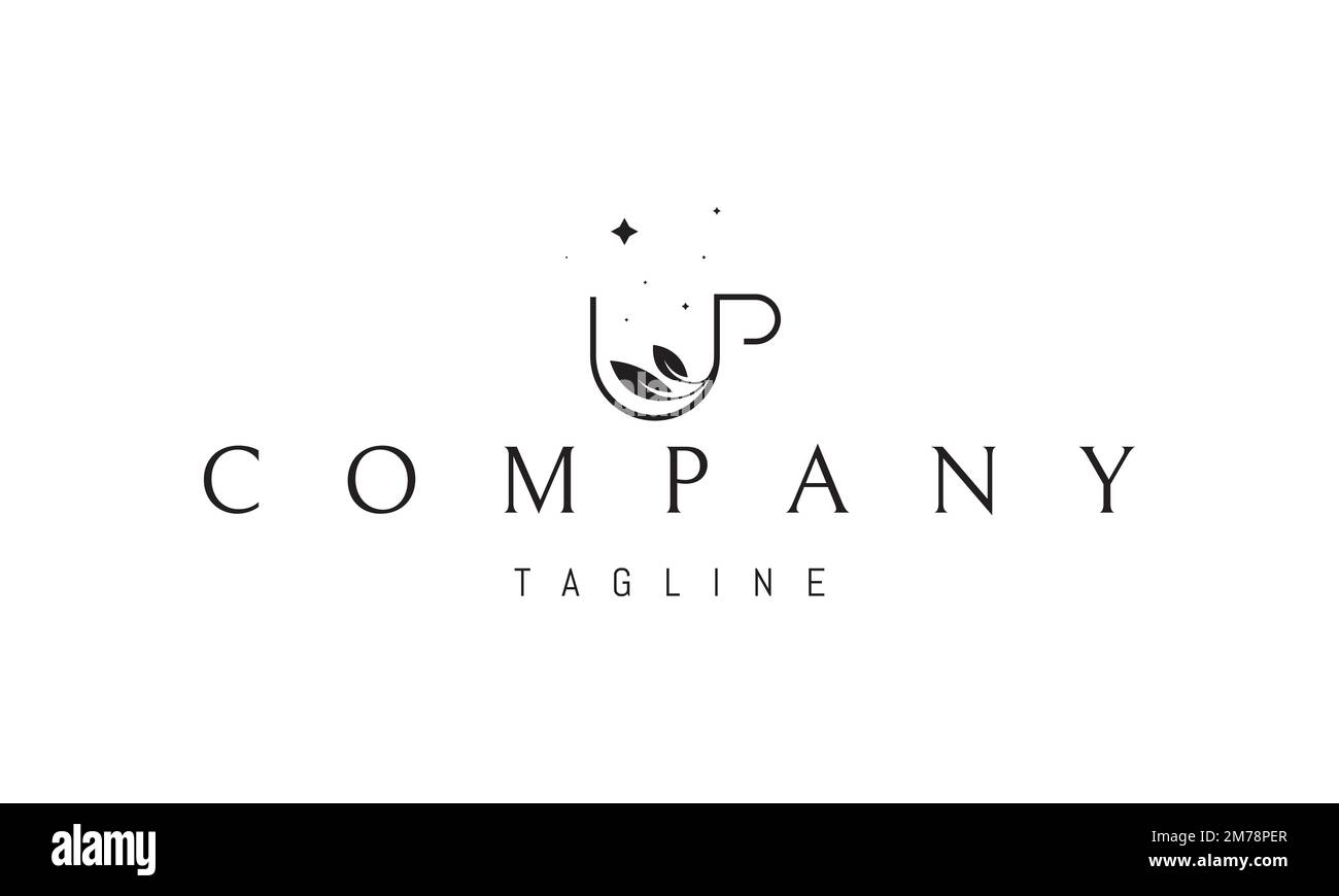 Vector logo on which an abstract image of a cup of tea with two leaves ...