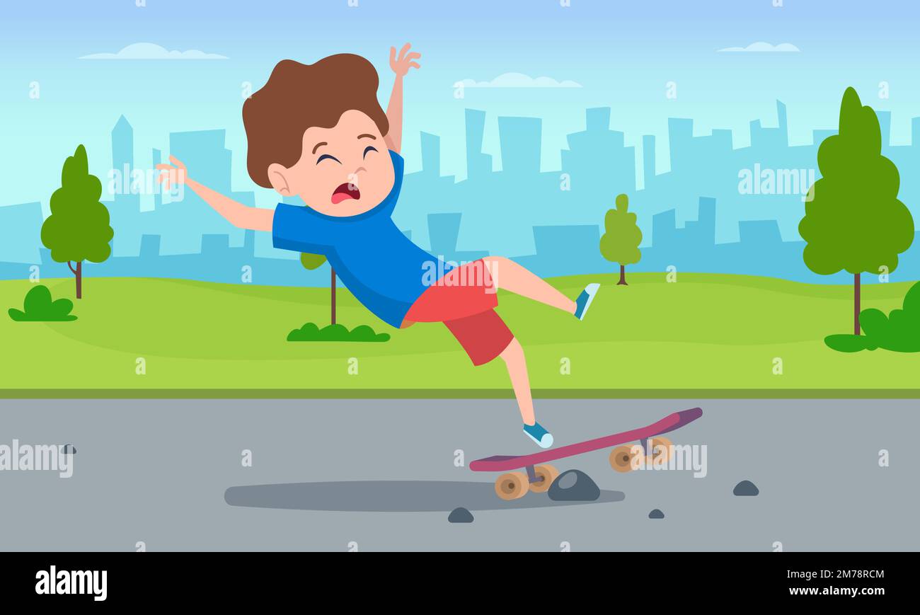 Skater falling. little boy riding on skateboards and falling outdoor ...