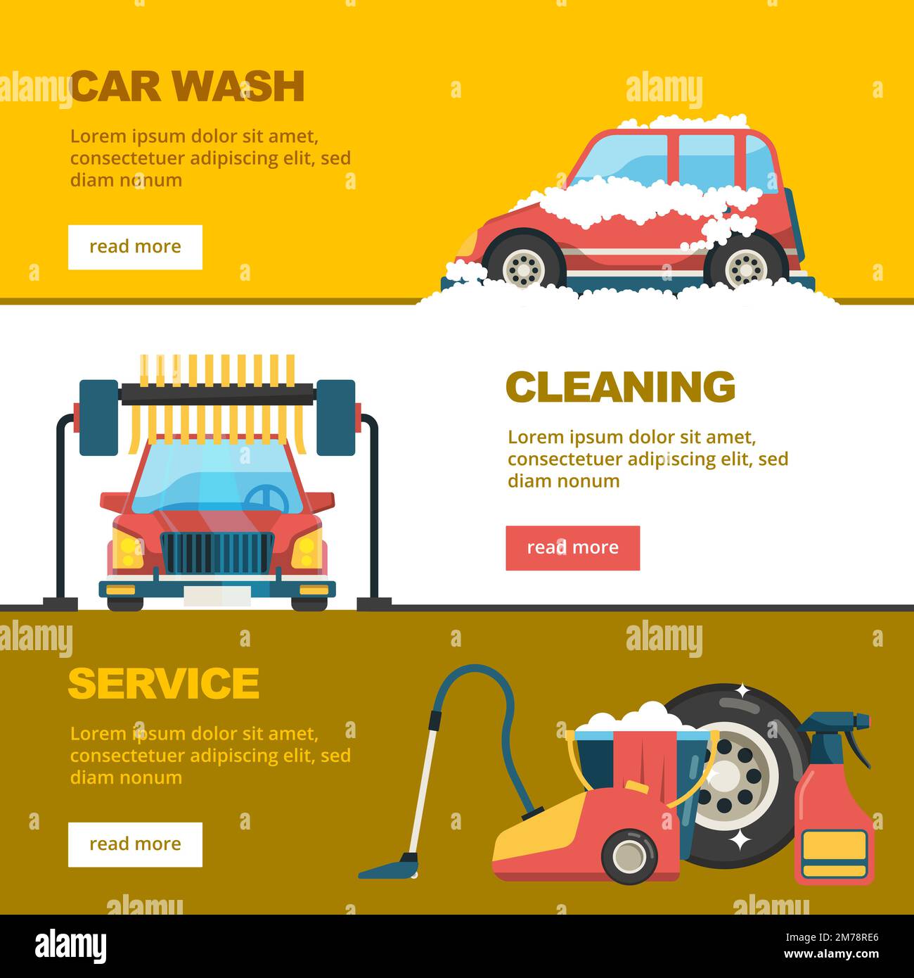 Car wash banners. horizontal template with cars and cleaning service ...