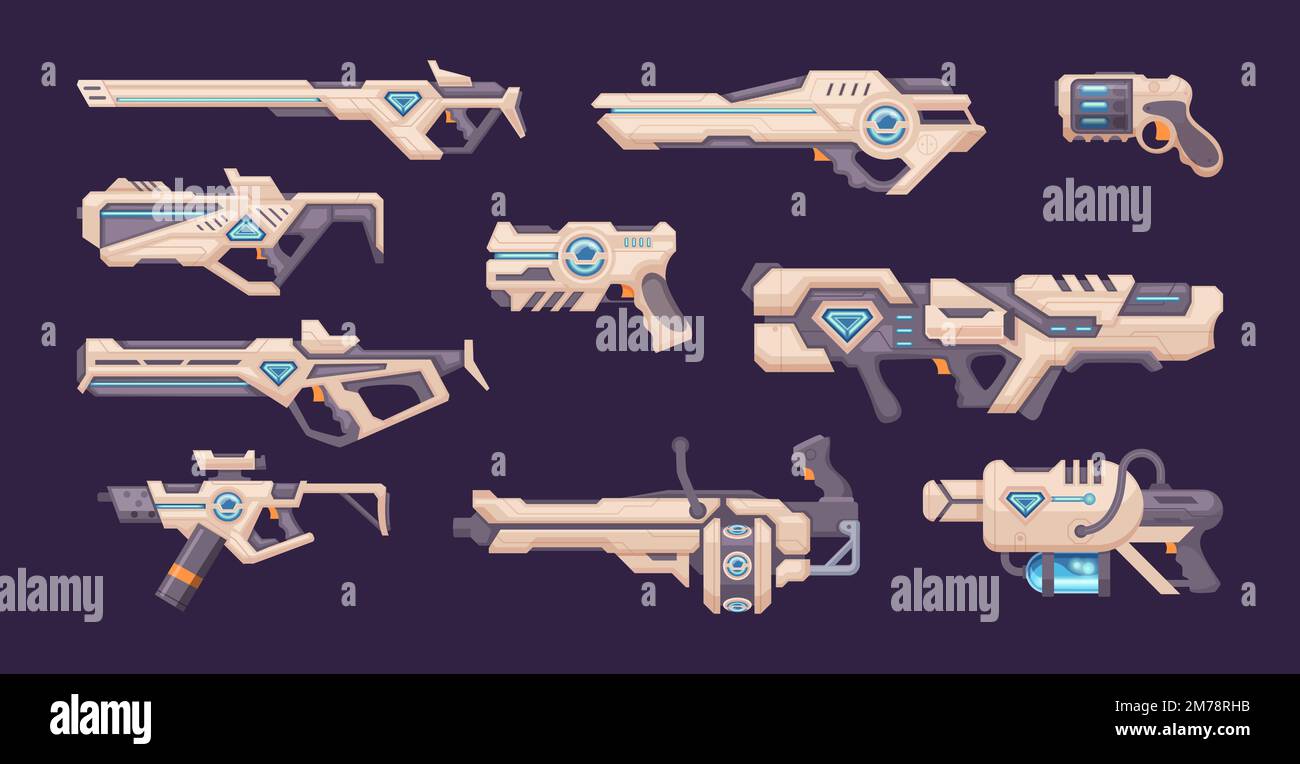Game pistol. Space futuristic weapons for kids exact vector colored ...