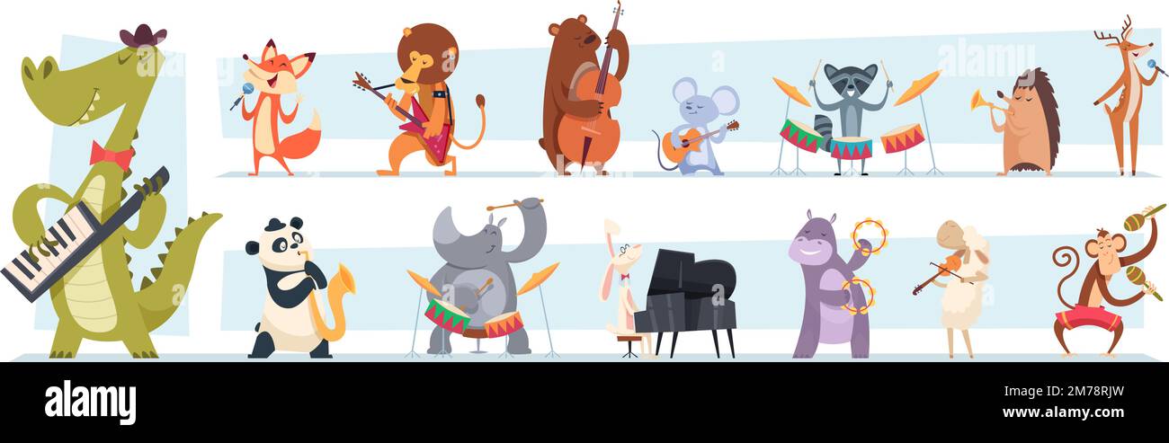 Animals musicians. Wild zoo characters play music instruments exact ...