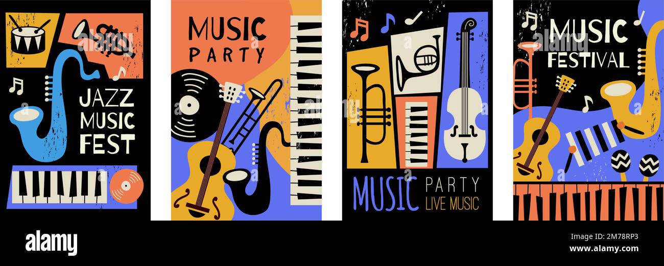 Music cards. Posters invitation for musical event recent vector ...