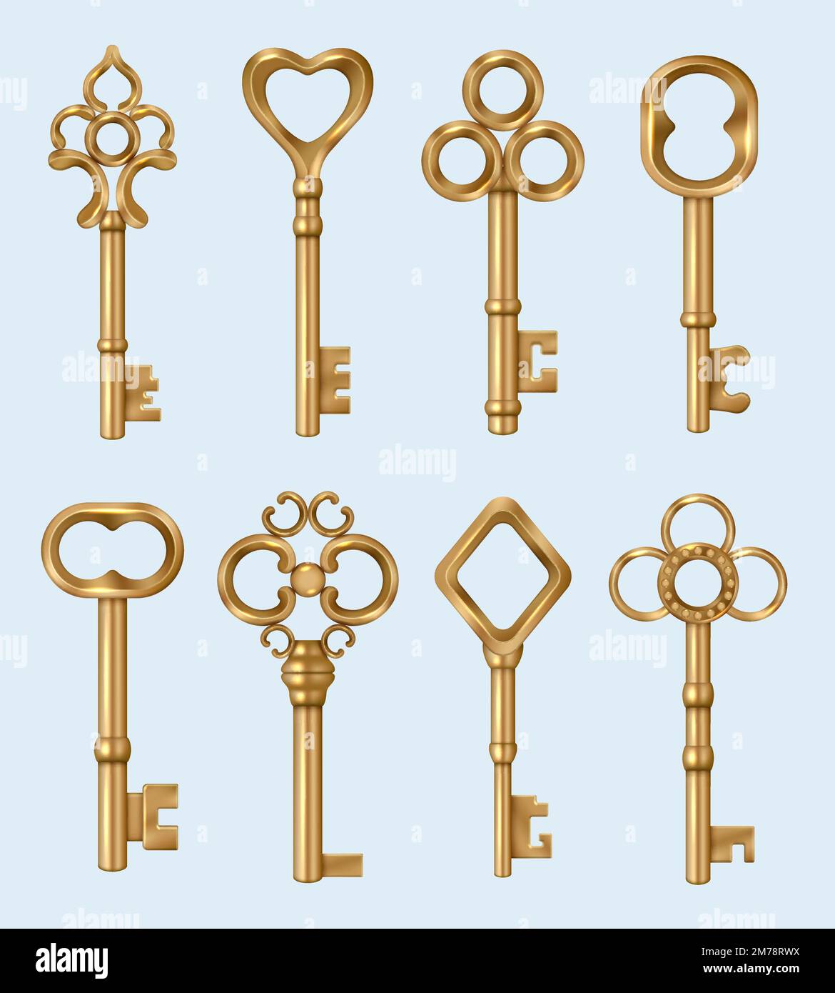 Vintage keys. Golden realistic real estate keys in ornate style decent ...