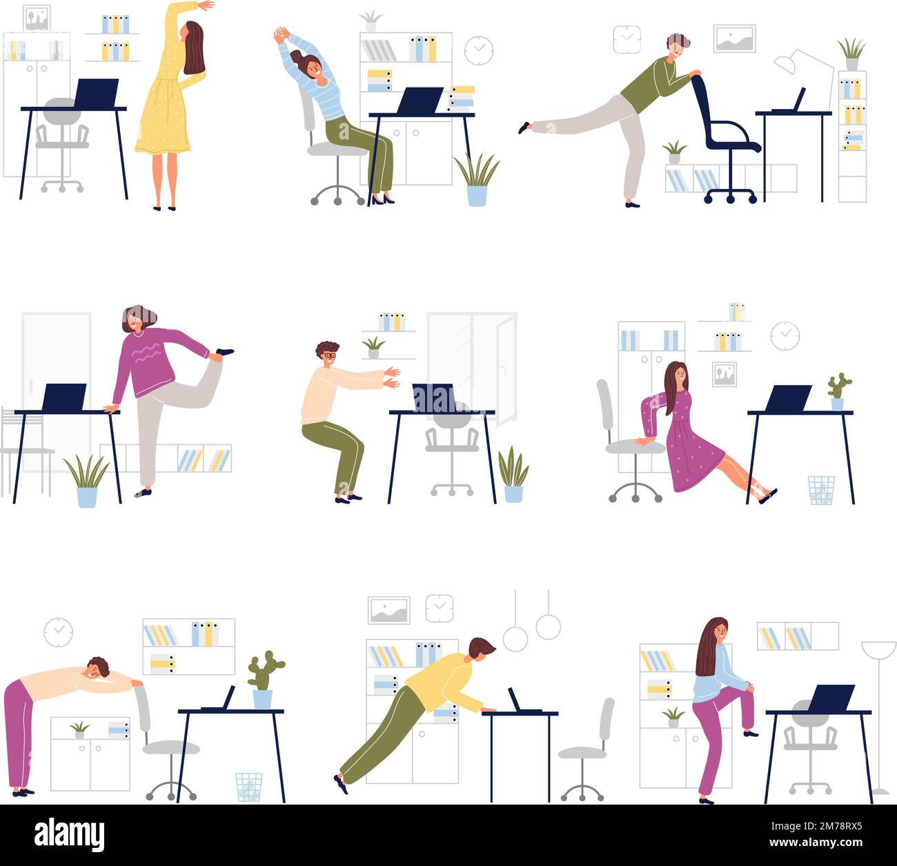 Exercise at office. Managers or freelancer spend relax active time at ...