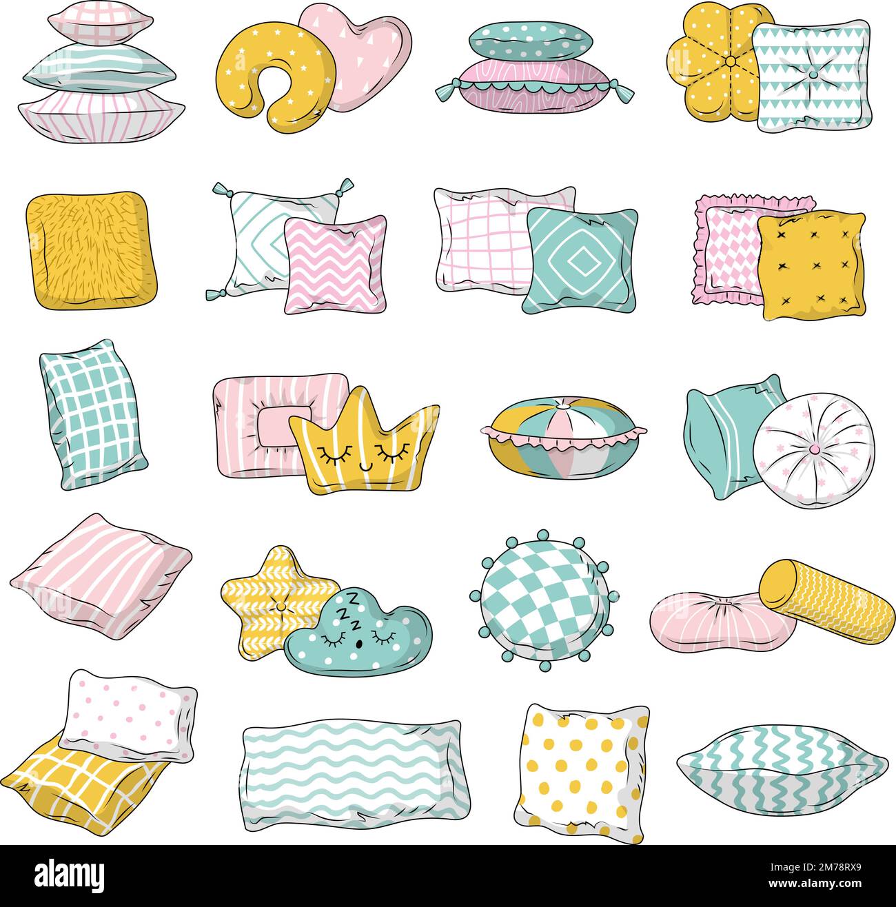 Pillows. Relax time items sleeping soft pillows recent vector colored cartoon illustrations ...