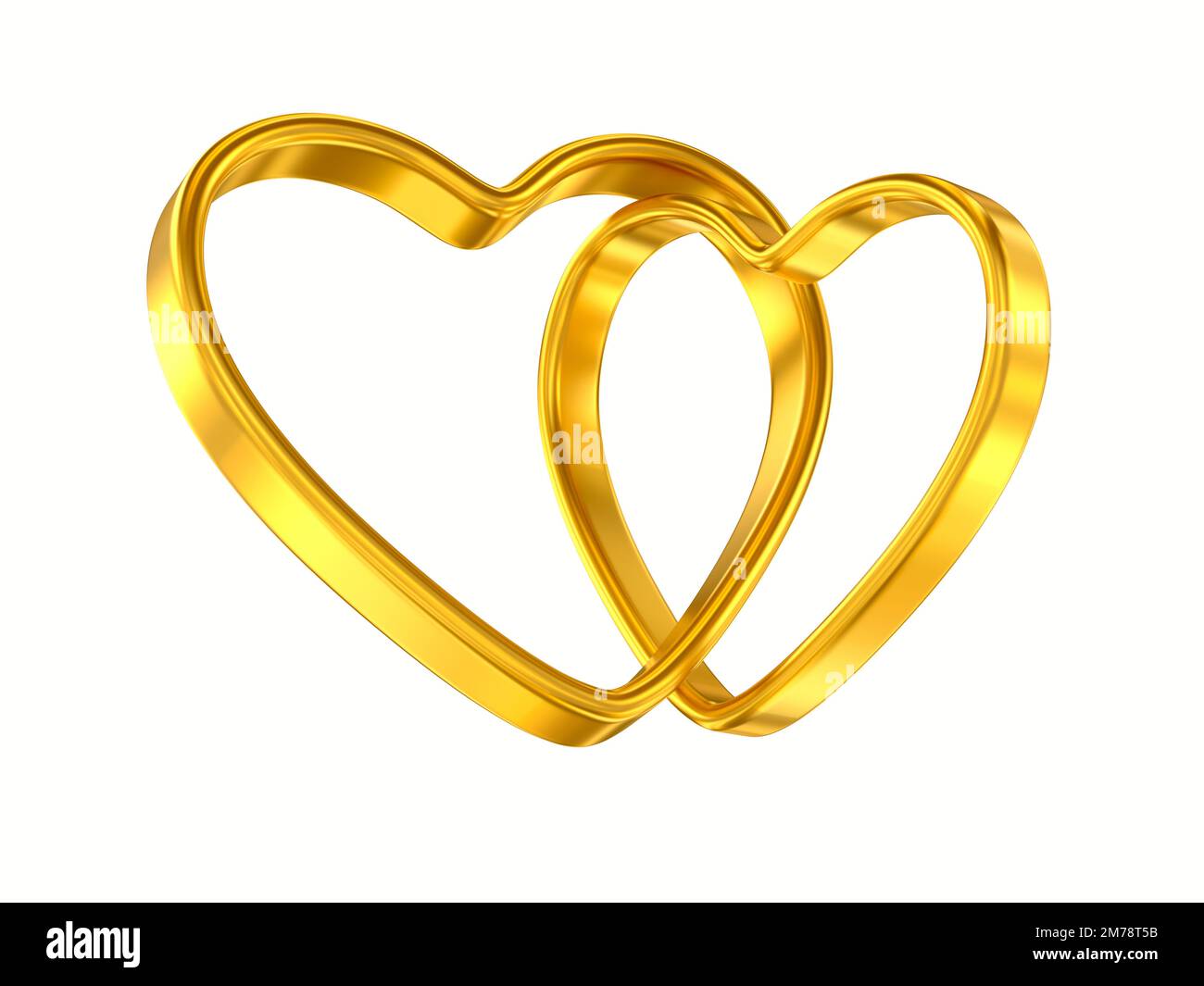 Two golden hearts on white background. Isolated 3D illustration Stock ...