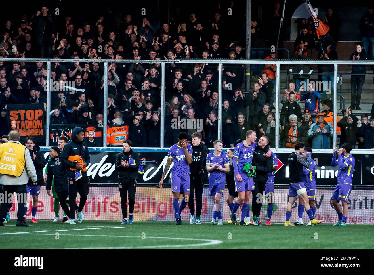 LEEUWARDEN - players of FC Volendam celebrate the victory with the fans ...