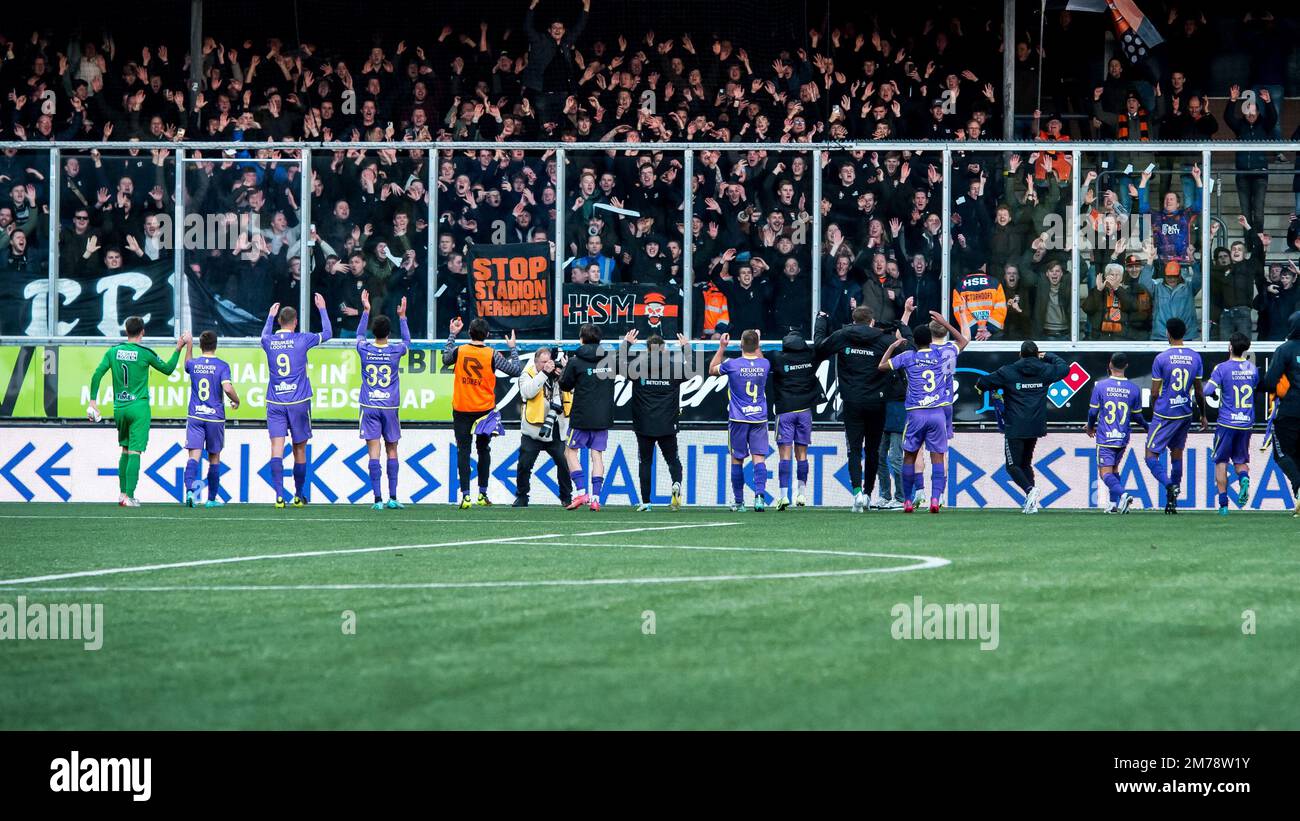 LEEUWARDEN - players of FC Volendam celebrate the victory with the fans ...