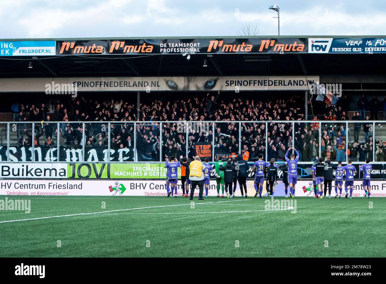LEEUWARDEN - players of FC Volendam celebrate the victory with the fans ...