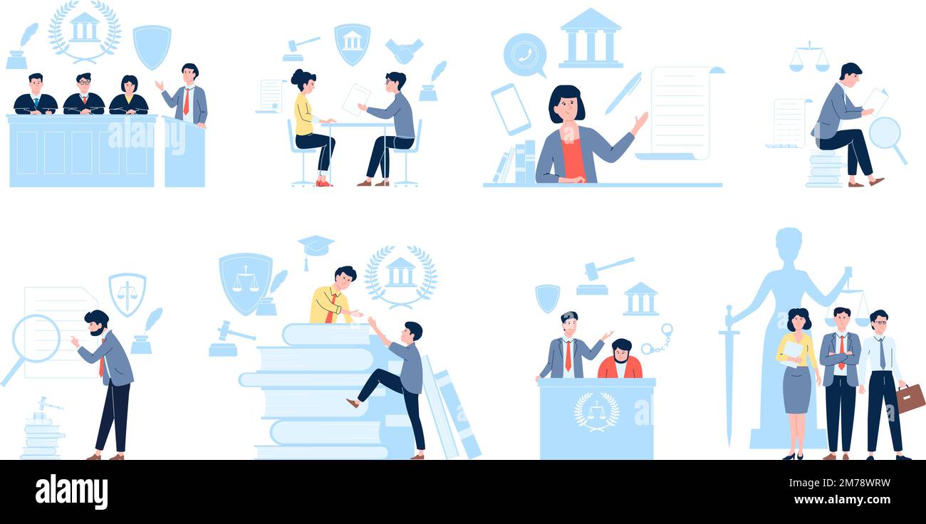Lawyers characters in court, lawyer and legal departments. Law support ...