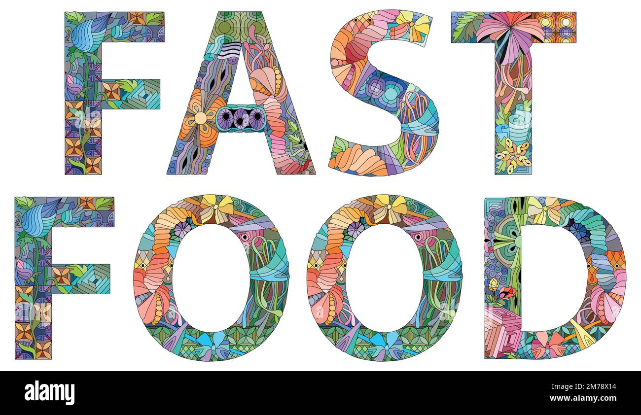 Hand-painted art design. Hand drawn illustration words FAST FOOD for t-shirt and other ...