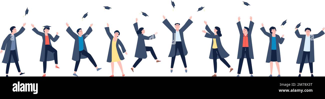 Happy academy graduate students. Laughing young university characters ...