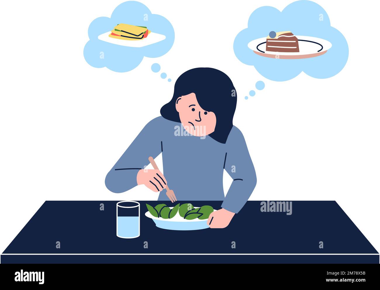 Sad woman eating at table Stock Vector Images - Alamy
