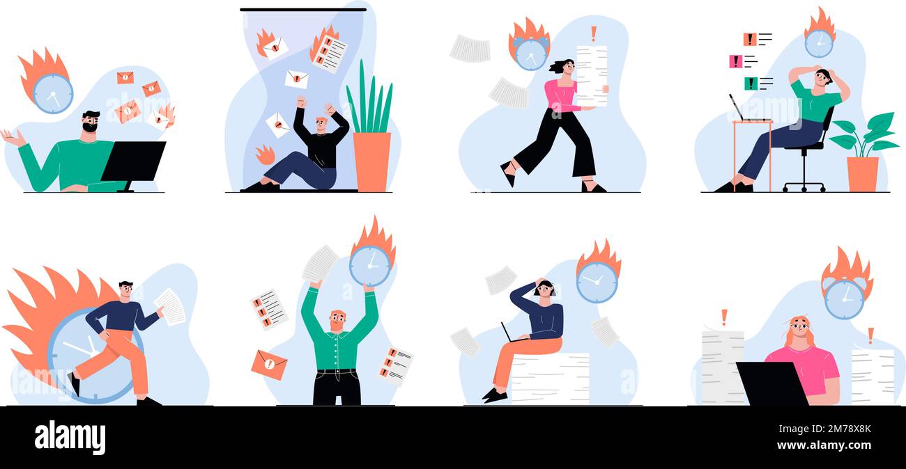 Deadline scenes with office business people. Planning graphic, schedule ...