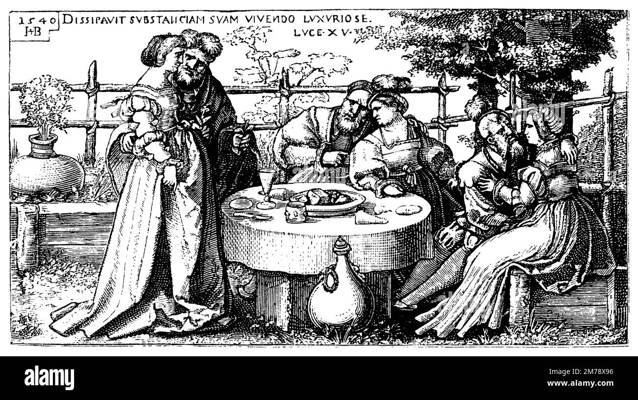 Hans Sebald Beham (1500-1550), , The banquet of the prodigal, , (art history book, 1887), Hans ...