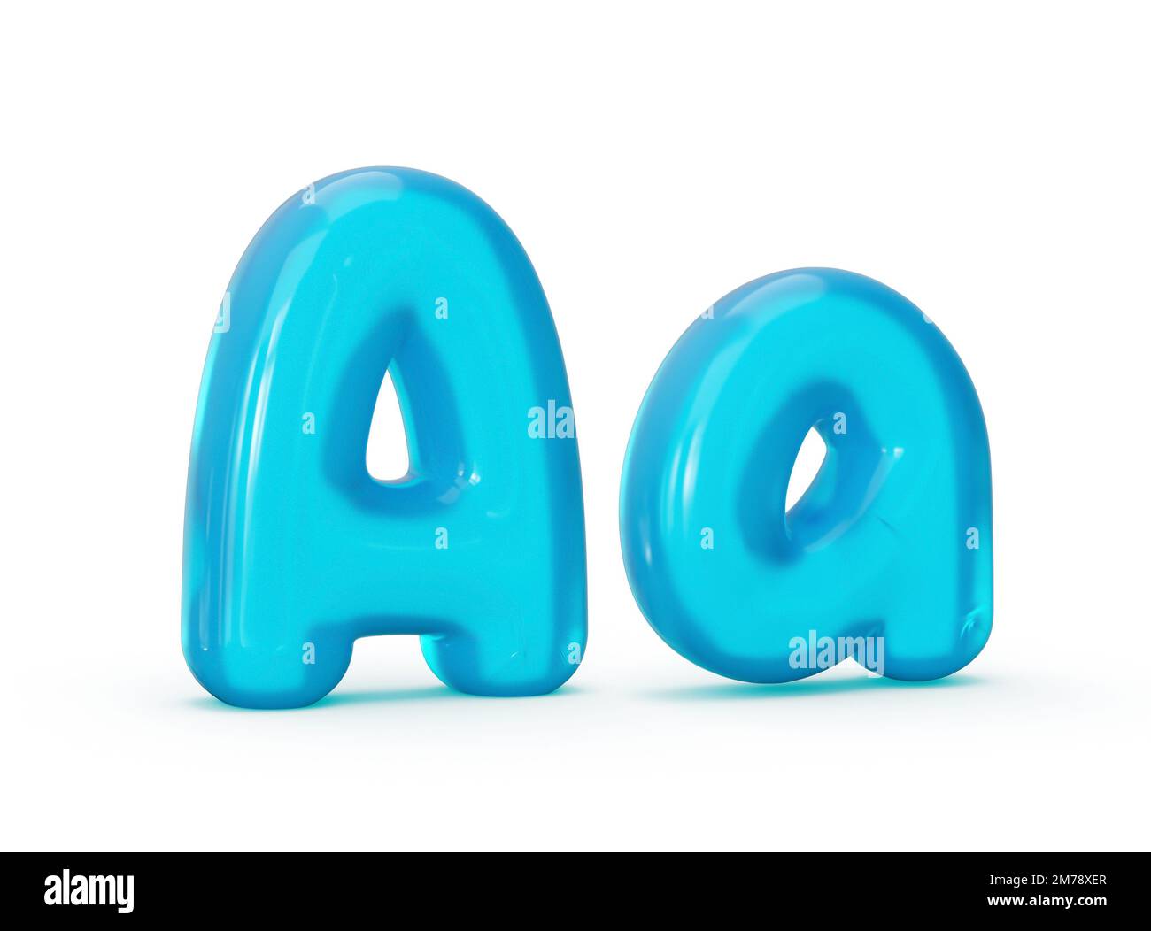 A 3D render of a blue jelly letter capital and lowercase A isolated on ...