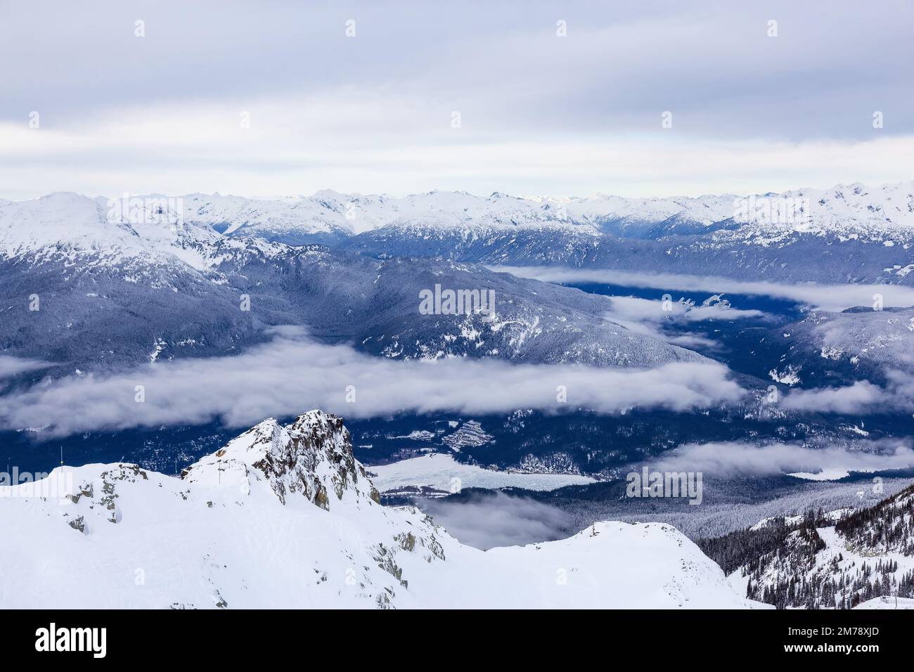 Canadian Mountain Landscape Nature Background covered in snow. Whistler ...