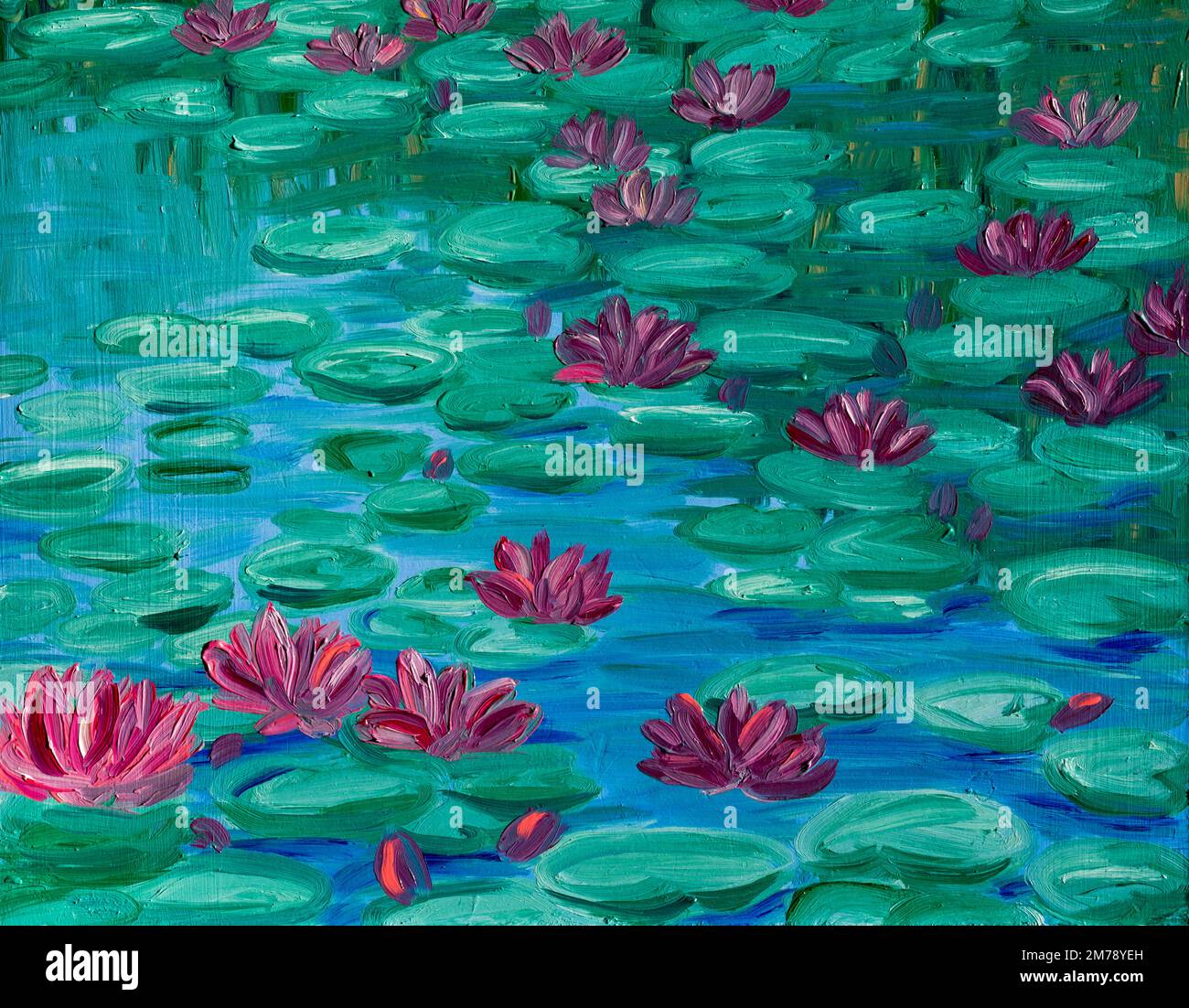 Pink Water lilies, oil painting Stock Photo - Alamy