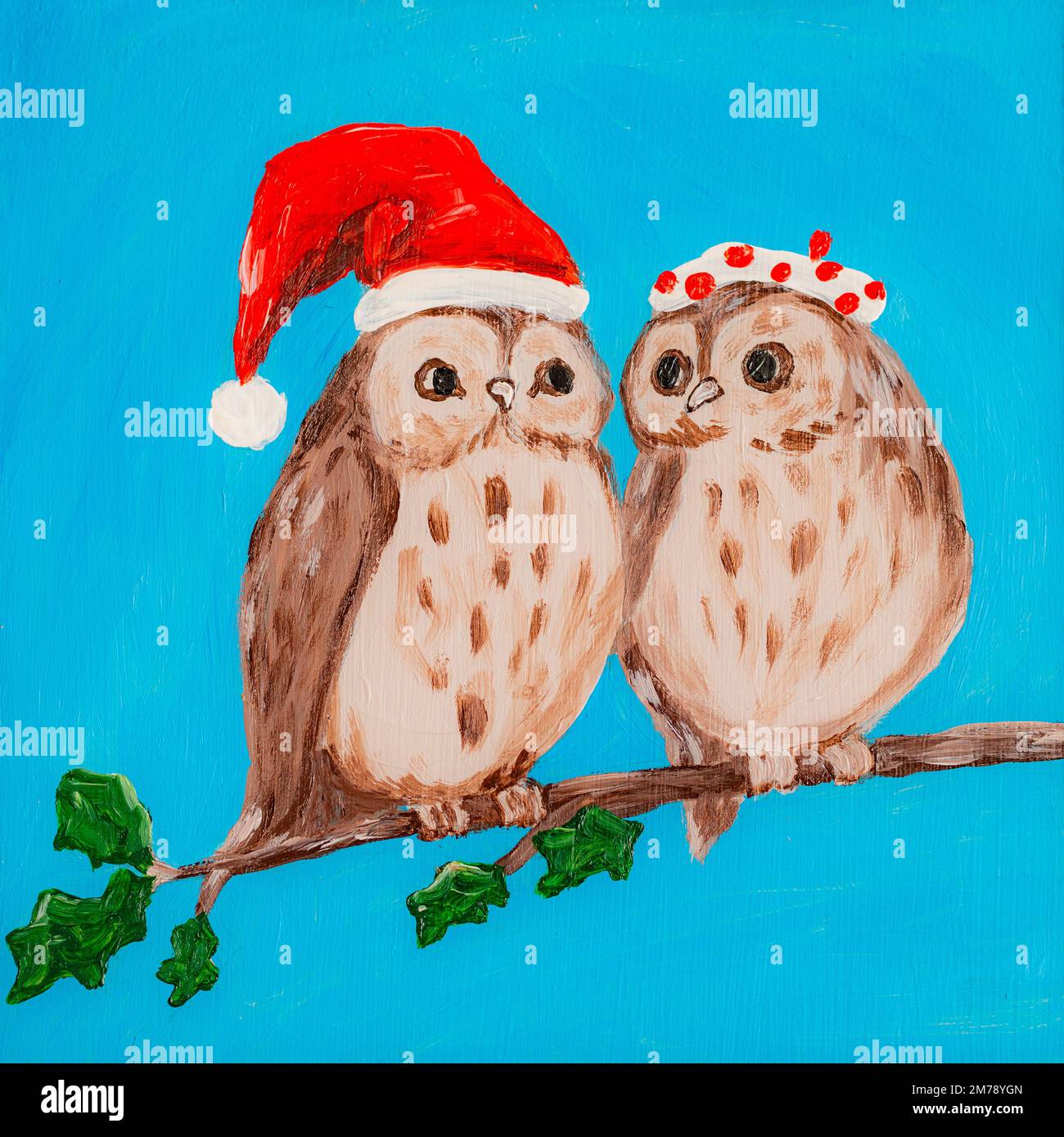 Two Pretty Owls, oil painting Stock Photo - Alamy