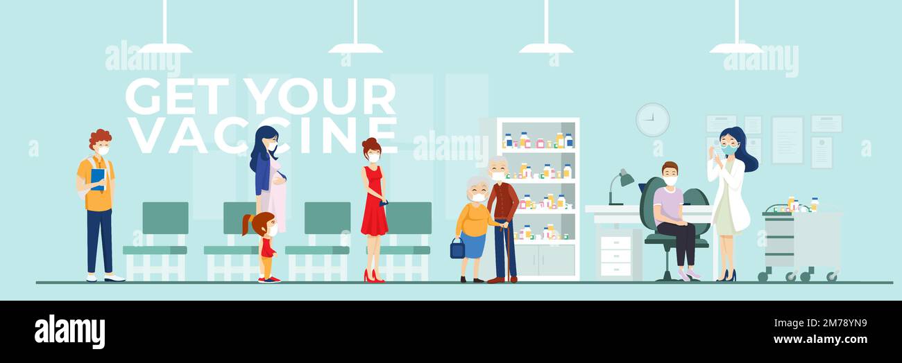 Female doctor makes injection of flu vaccine to patient man in hospital ...