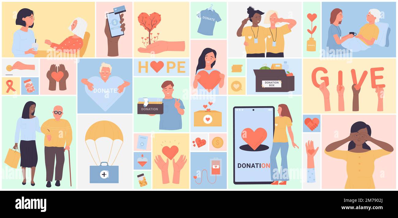 Cartoon young nurses hug senior patients, support and assistance for ...