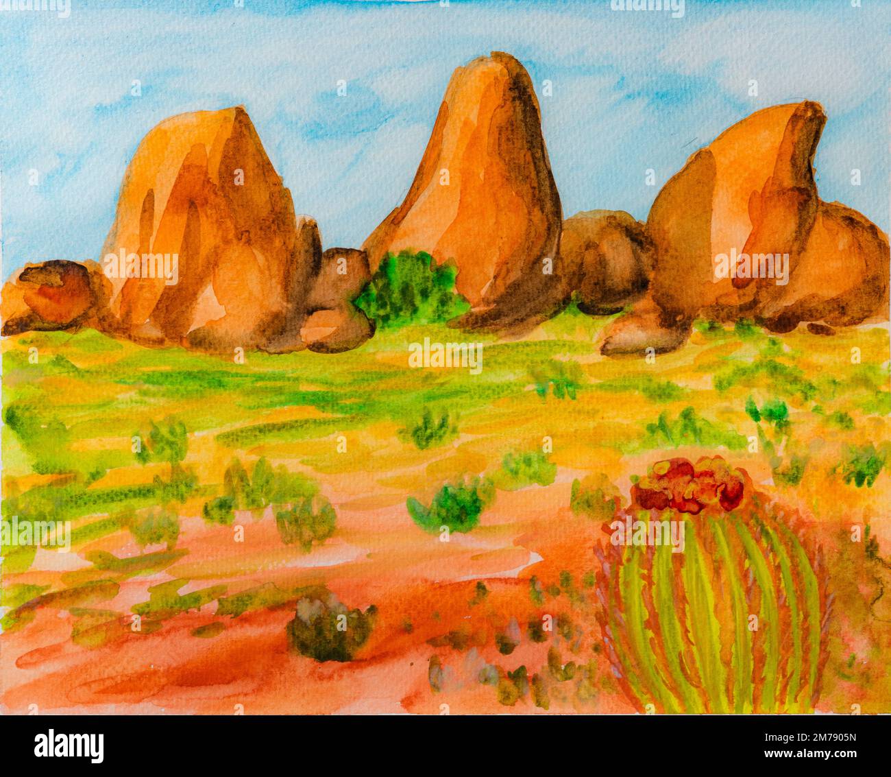 City of Rocks State Park, New Mexico. Watercolor painting Stock Photo ...