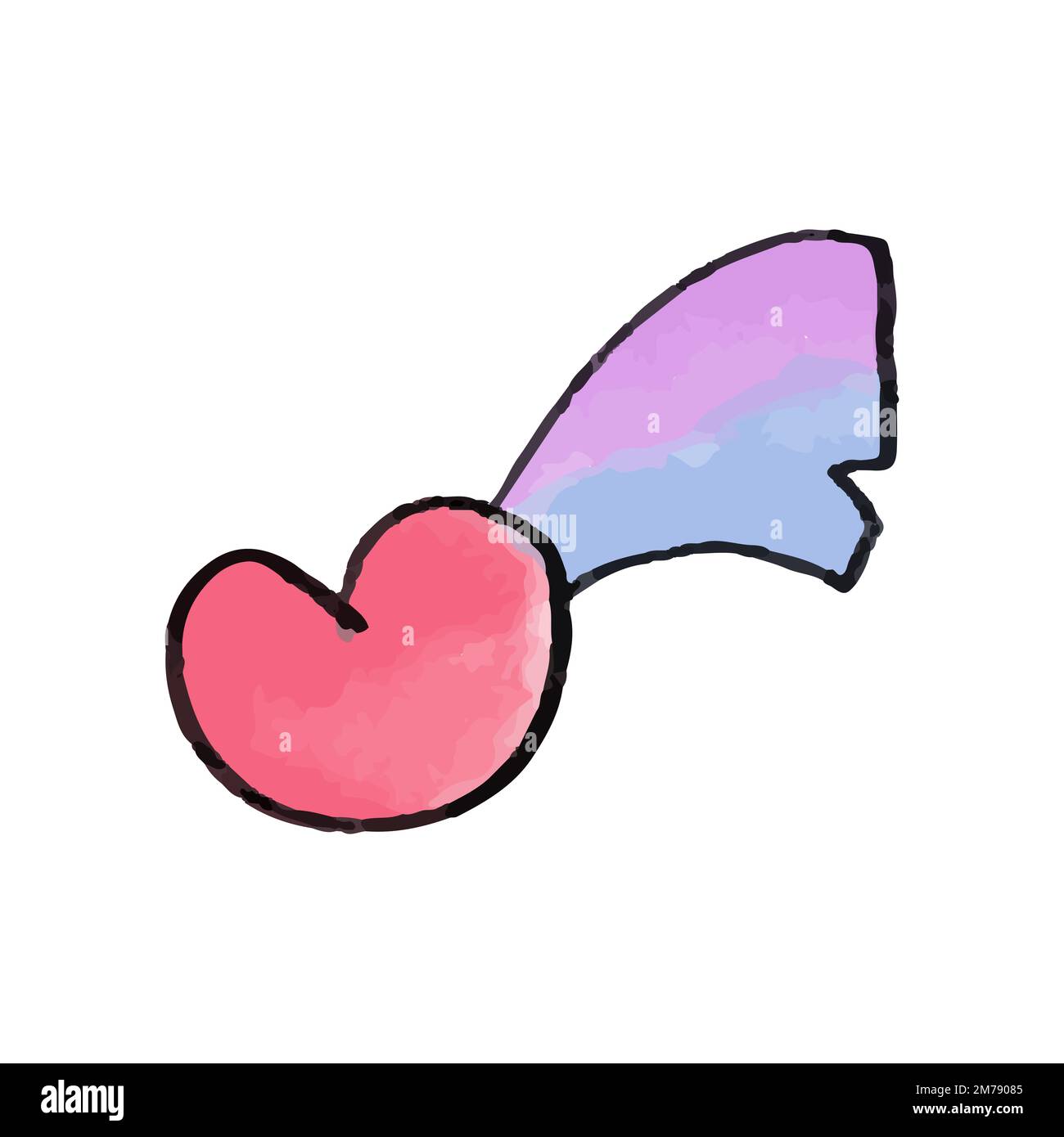 Vector Cute watercolor hand drawn pink heart with rainbow star tail ...