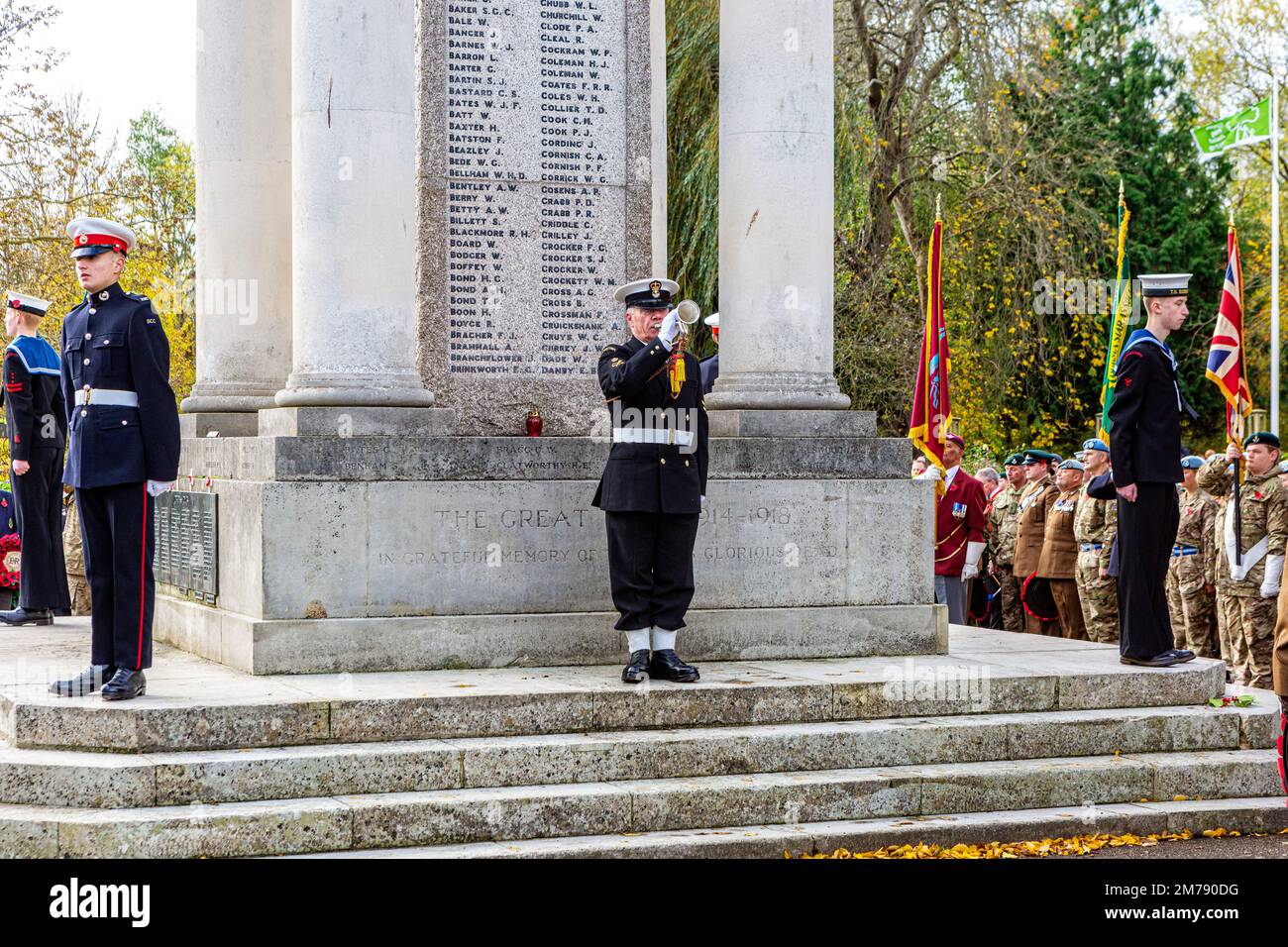 Royal Navy bugler sounds the last post. Remembrance Day Sunday Taunton ...