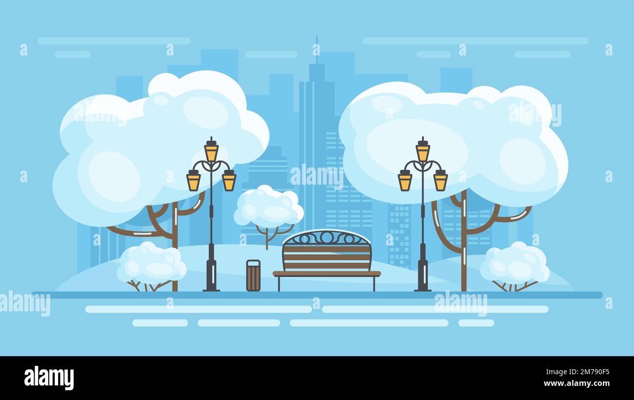 Winter city vector illustration. Cartoon urban morning panoramic ...