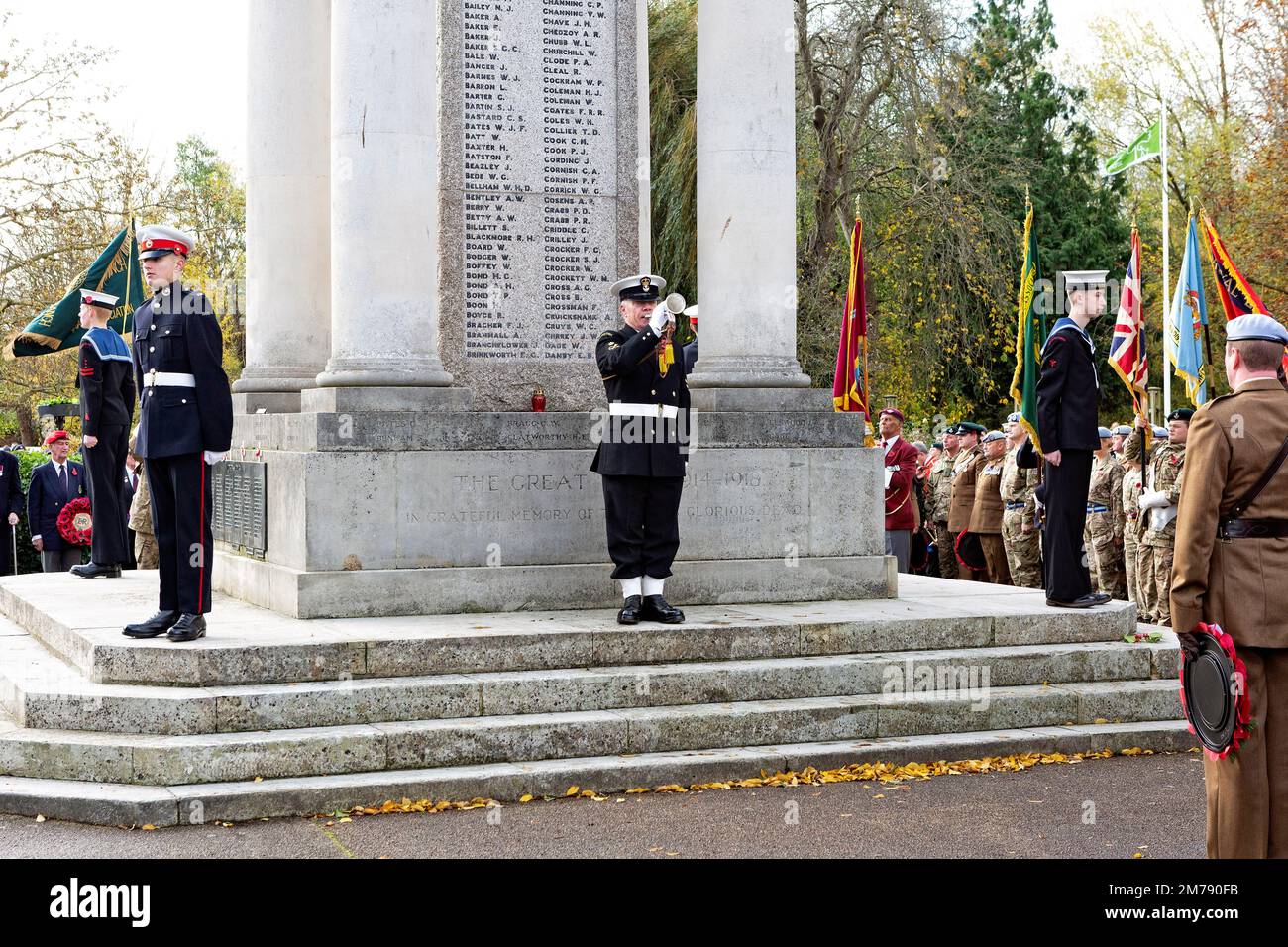 Royal Navy bugler sounds the last post. Remembrance Day Sunday Taunton ...