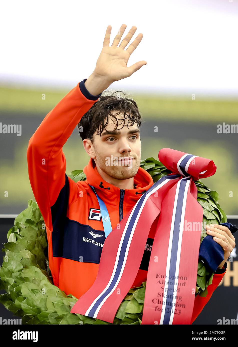 HAMAR - Patrick Roest (NL) during the award ceremony of the all-around ...