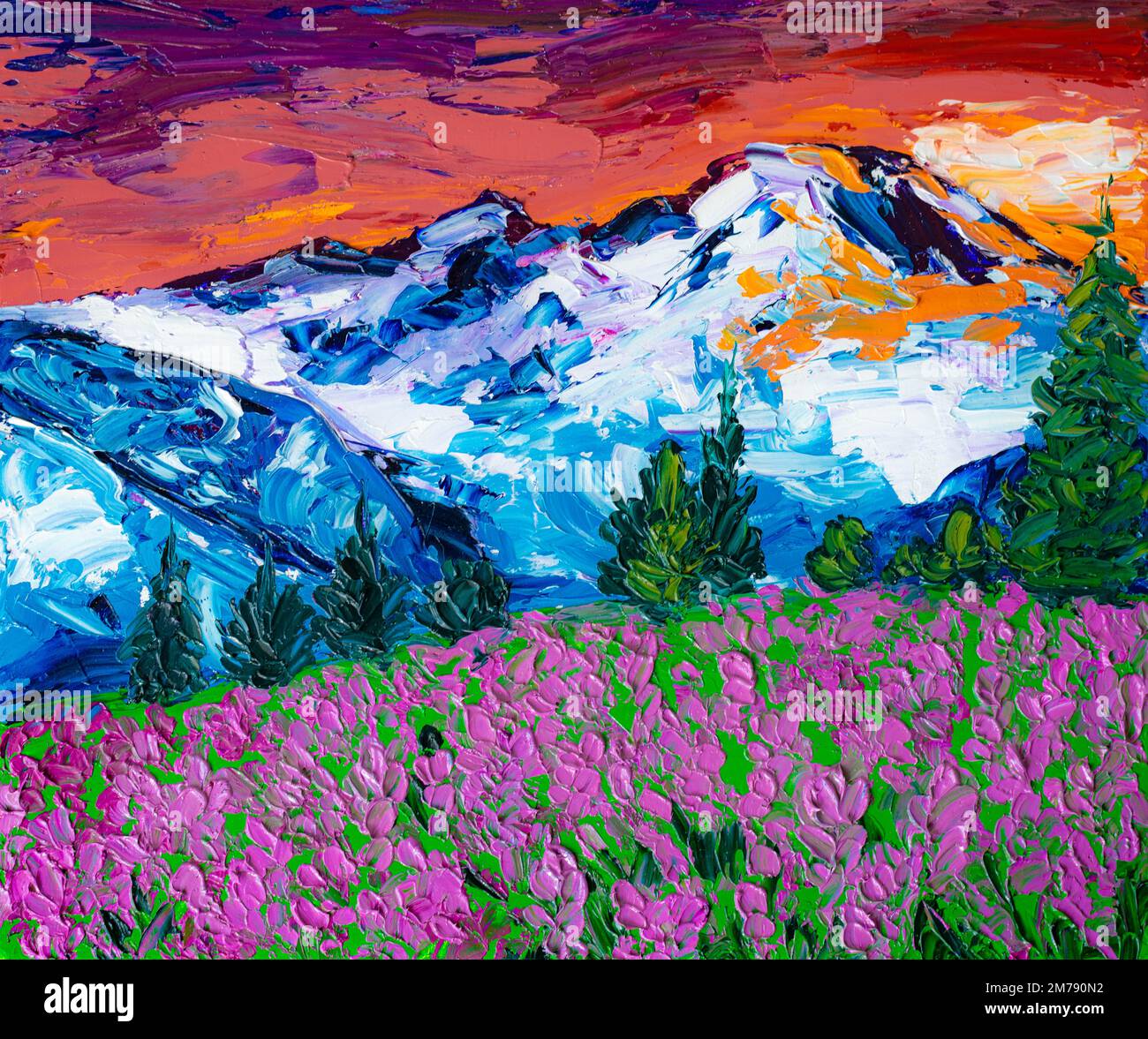 Mount Rainier National Park, oil painting Stock Photo - Alamy