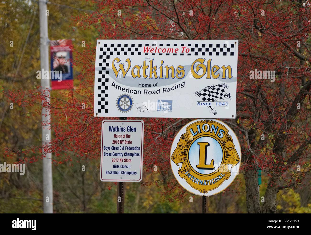 Watkins Glen,New York, U.S.A - October 17, 2022 - A welcome sign into ...