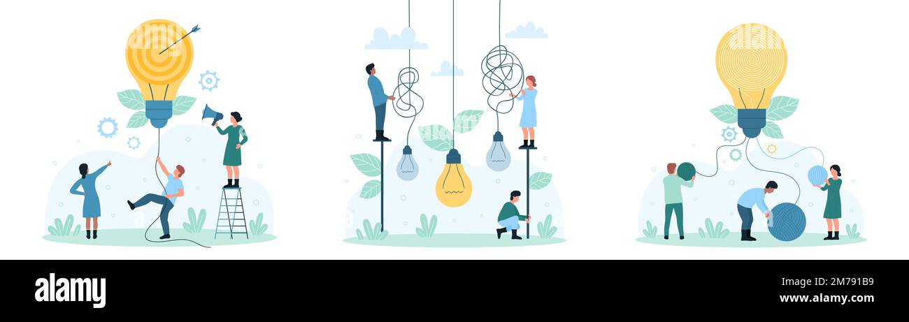 Simple idea and solution, brainstorm process set vector illustration ...