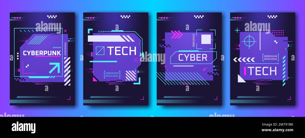 Cyberpunk glitch posters. Cyber bug digital effect glitchy screen ...