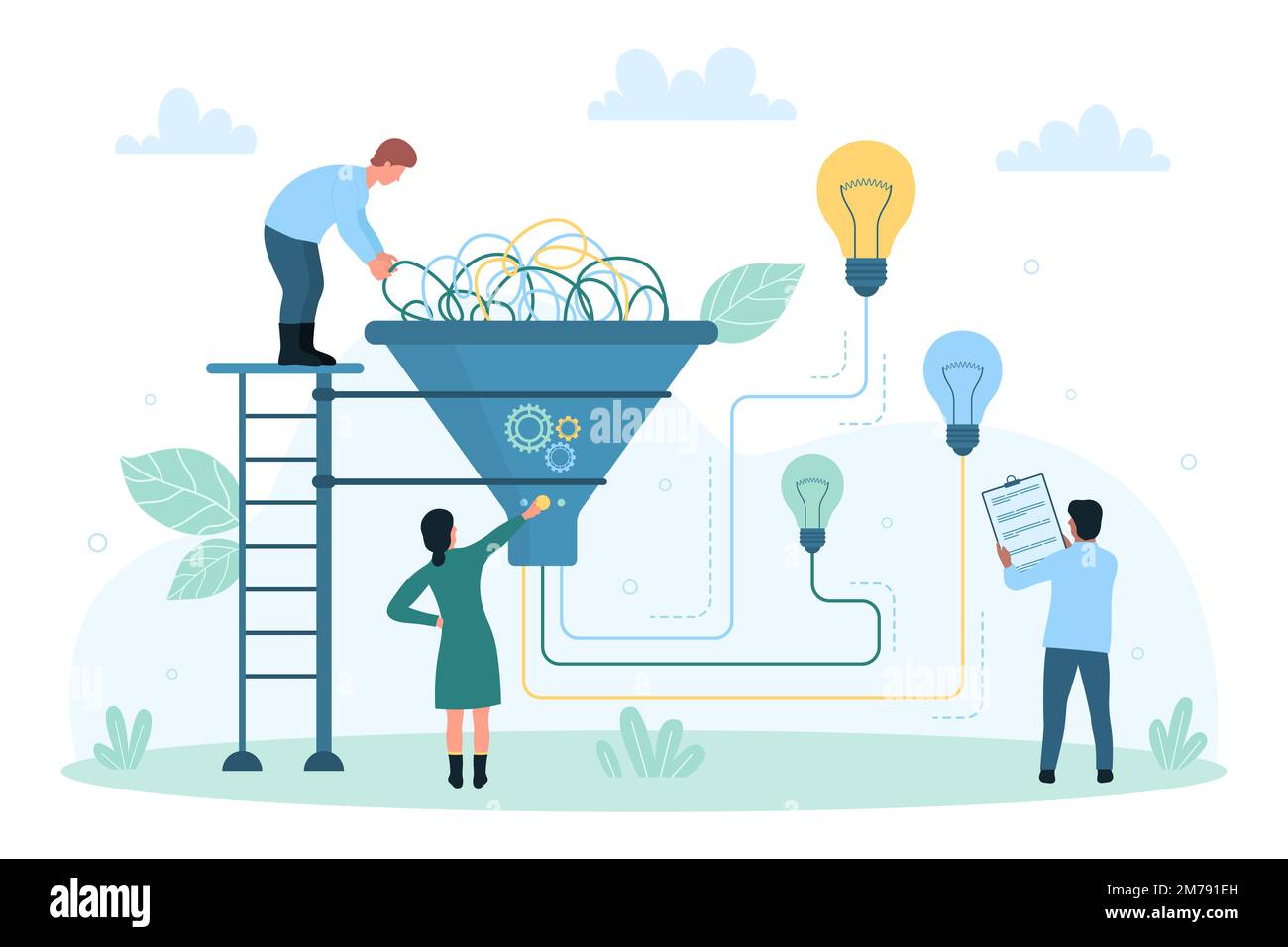 Problem solution, idea management vector illustration. Cartoon tiny ...